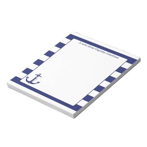 Nautical Anchor Navy Stripes Personalized 5.5 x 6 Notepad | Zazzle