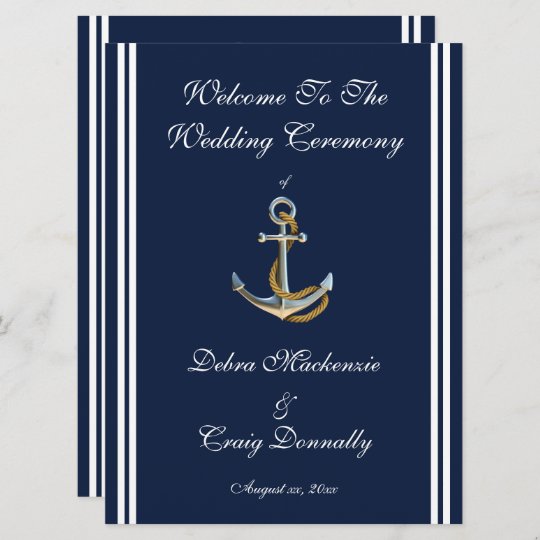 Nautical Anchor, Navy, Wedding Program | Zazzle.com