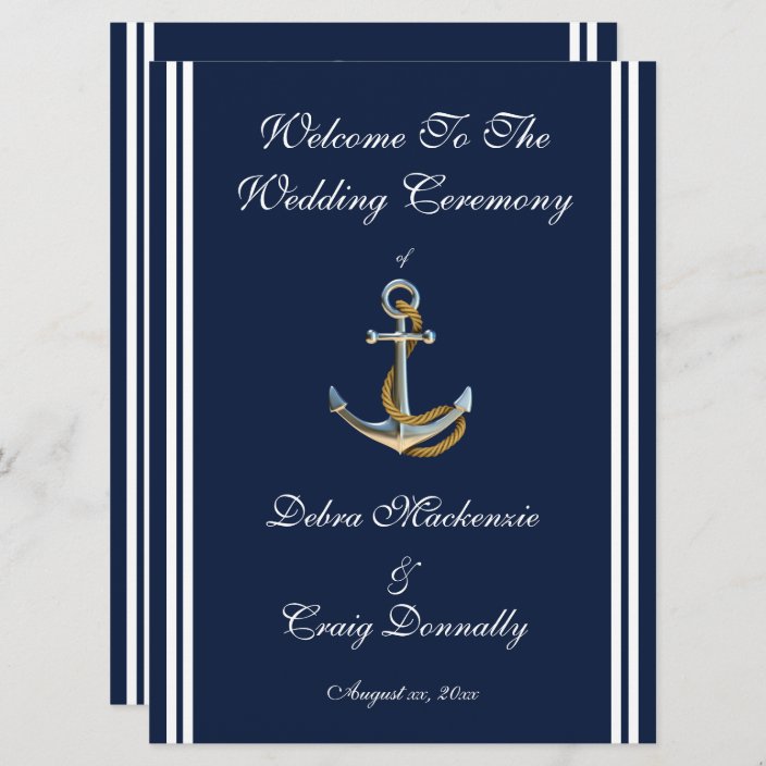 Nautical Anchor, Navy, Wedding Program | Zazzle.com