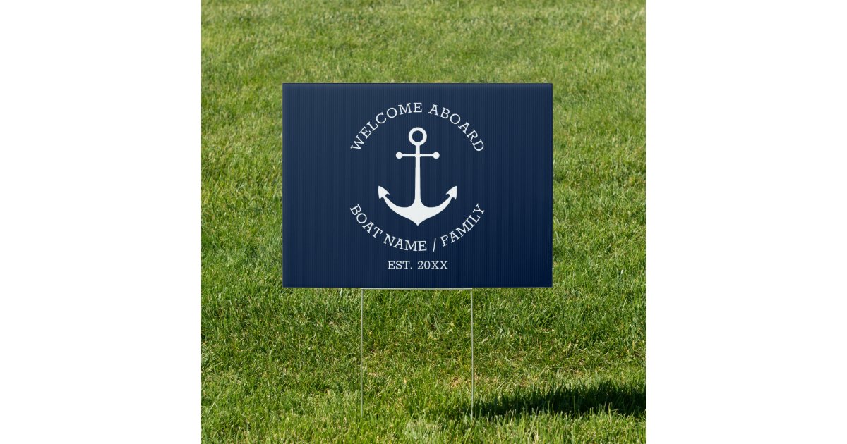 Nautical anchor Navy Welcome Aboard custom name Sign | Zazzle