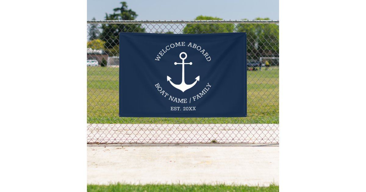 Nautical anchor navy Welcome Aboard Custom text Banner | Zazzle