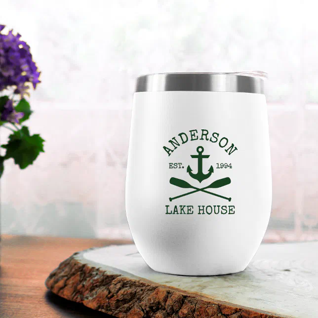 Nautical Anchor Oars Family Lake House Green Thermal Wine Tumbler | Zazzle