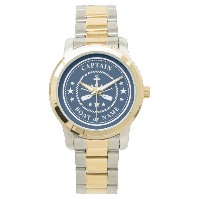 Nautical Anchor Oars Stars Captain Boat Name Navy Watch | Zazzle