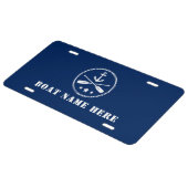 Nautical Anchor & Oars Your Boat Name Navy Blue License Plate | Zazzle