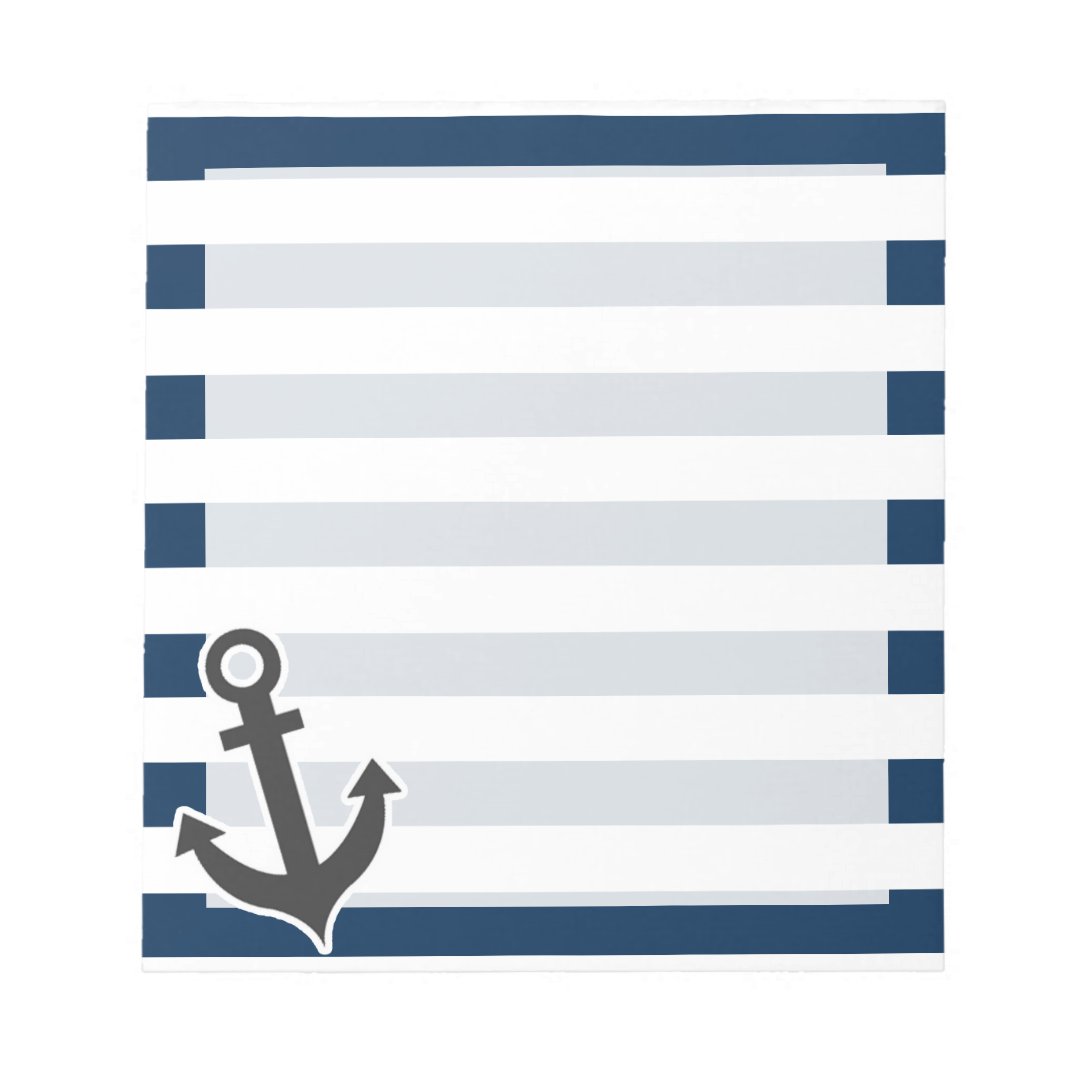 Nautical Anchor on Dark Midnight Blue Stripes Notepad | Zazzle