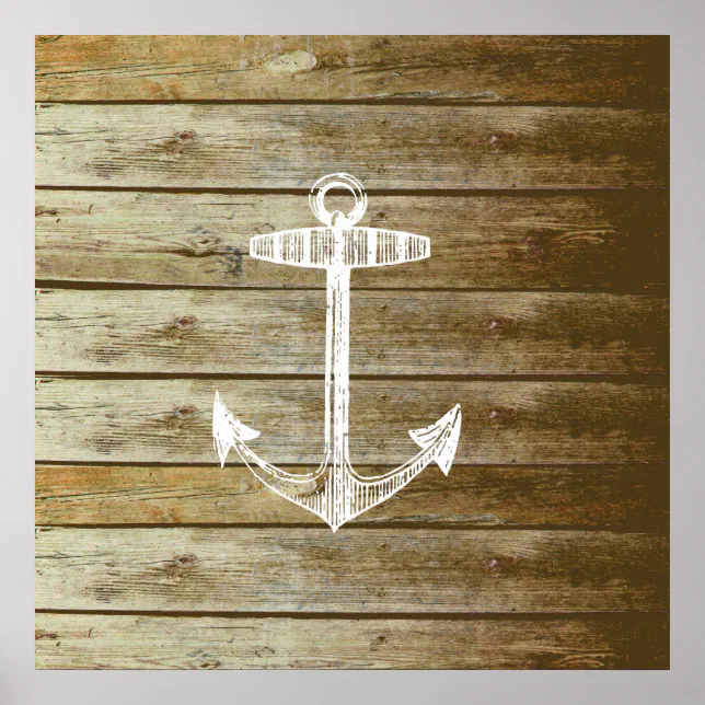 Nautical Anchor on wood graphic Poster | Zazzle