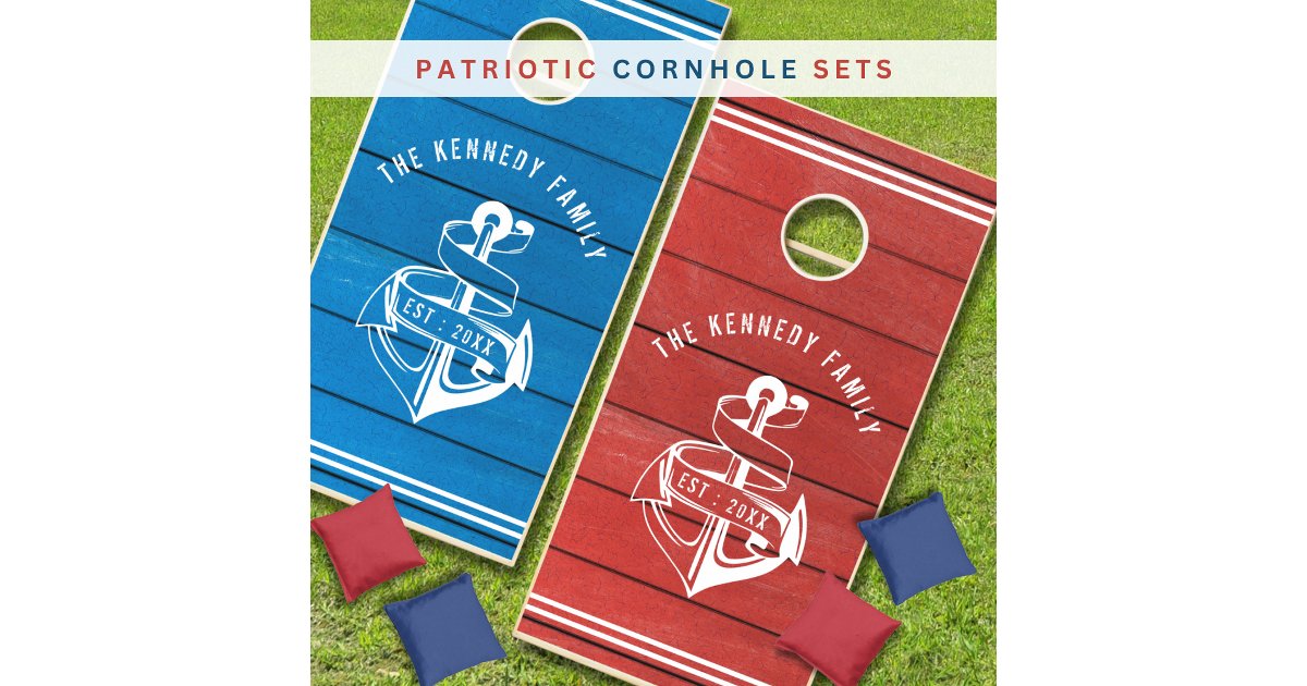 Nautical Anchor Patriotic Red Blue Wood Family Cornhole Set | Zazzle