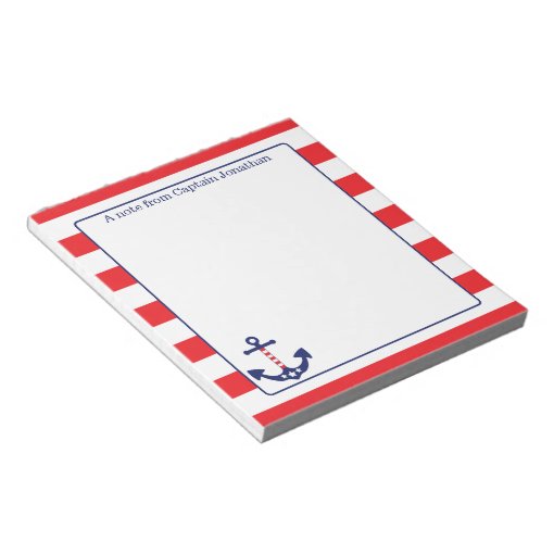 Nautical Anchor Patriotic Red Stripes Monogram Notepad | Zazzle