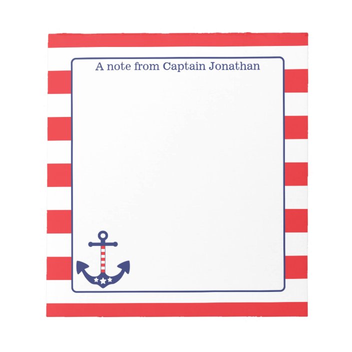 Nautical Anchor Patriotic Red Stripes Monogram Notepad | Zazzle.com