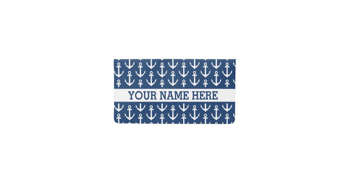 Nautical anchor pattern navy blue and white custom checkbook cover | Zazzle