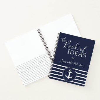 Nautical Anchor Personalized White Navy Blue Notebook | Zazzle