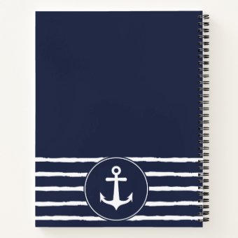 Nautical Anchor Personalized White Navy Blue Notebook | Zazzle