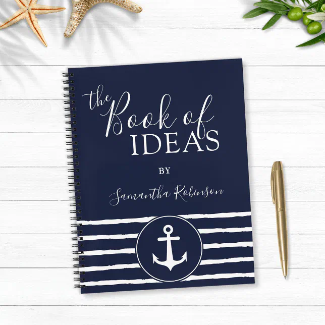 Nautical Anchor Personalized White Navy Blue Notebook | Zazzle