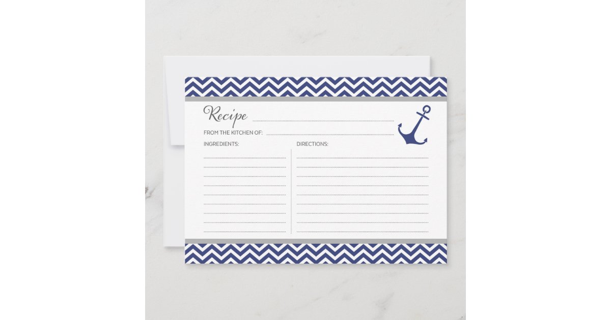 Nautical Anchor Recipe Card | Zazzle