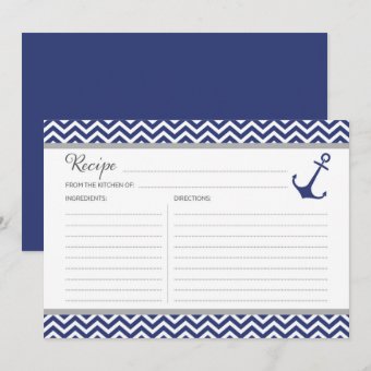 Nautical Anchor Recipe Card | Zazzle
