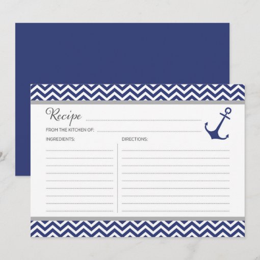 Nautical Anchor Recipe Card | Zazzle