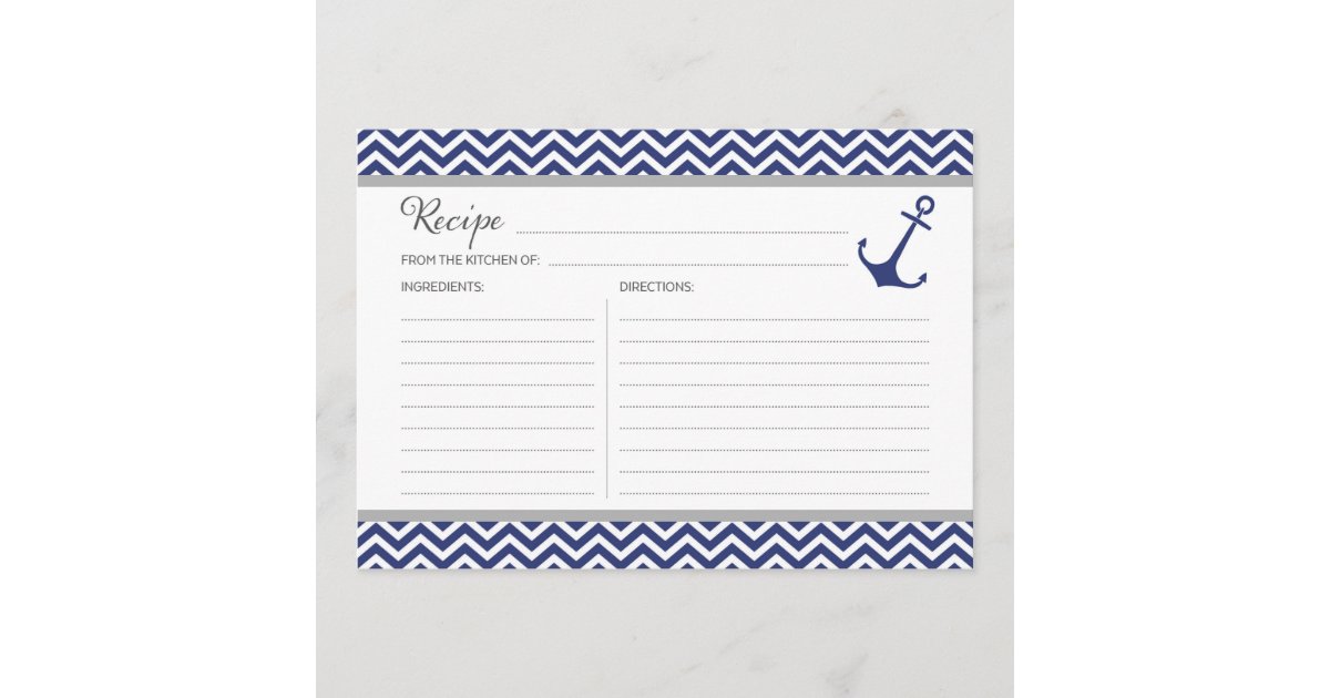 Nautical Anchor Recipe Card | Zazzle.com