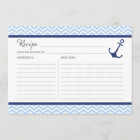 Nautical Navy Blue Anchor Recipe Card | Zazzle.com