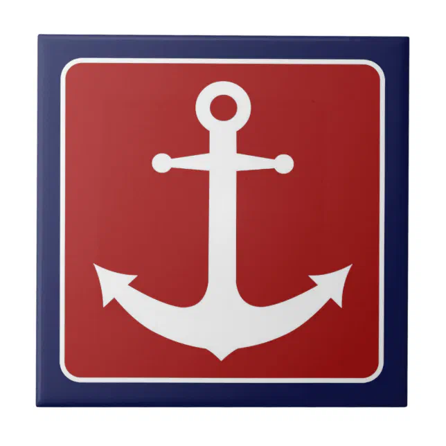Nautical Anchor - Red White and Blue Tile | Zazzle