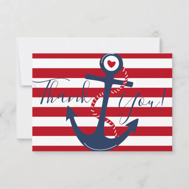 Nautical Anchor Red White Ocean Boat Thank You Card | Zazzle