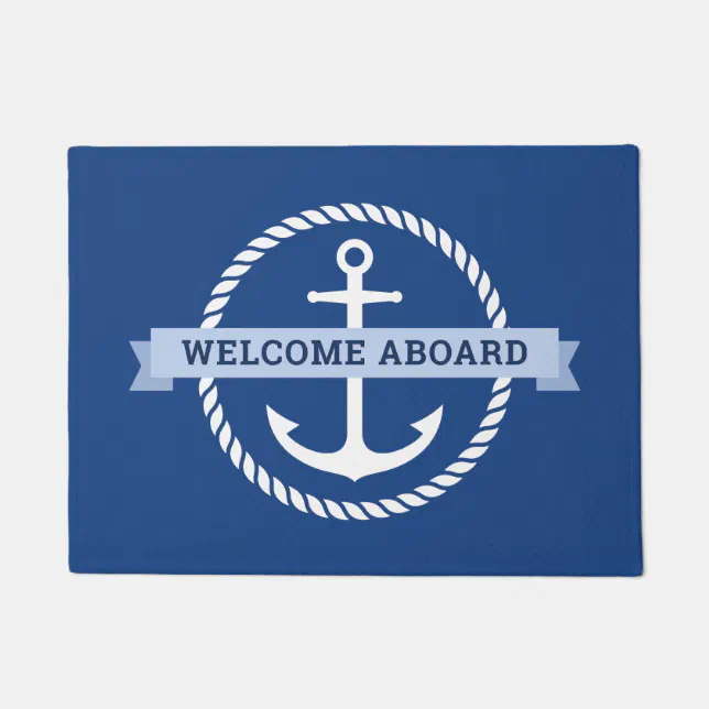 Nautical anchor rope border welcome aboard doormat | Zazzle