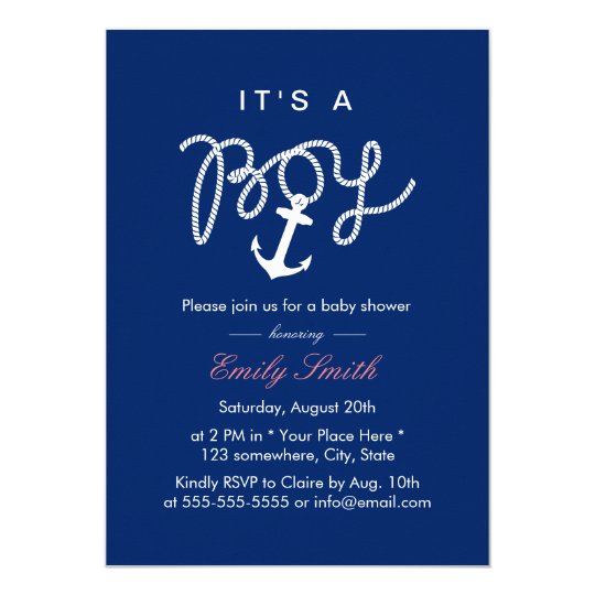 Nautical Anchor & Rope Boy Baby Shower Invitation | Zazzle.com
