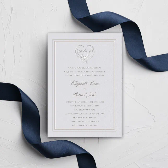 Nautical Anchor Rope Crest Classic Formal Wedding Invitation | Zazzle
