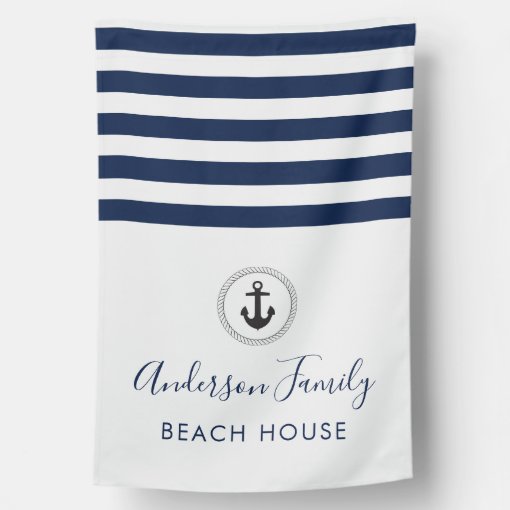Nautical Anchor & Rope Family Beach House House Flag | Zazzle