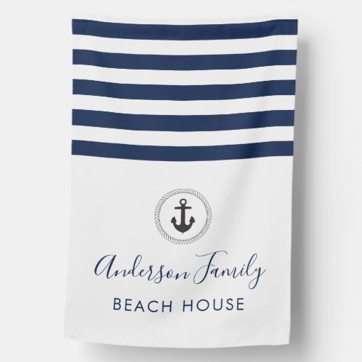 Nautical Anchor & Rope Family Beach House House Flag | Zazzle