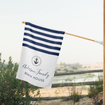 Nautical Anchor & Rope Family Beach House House Flag | Zazzle