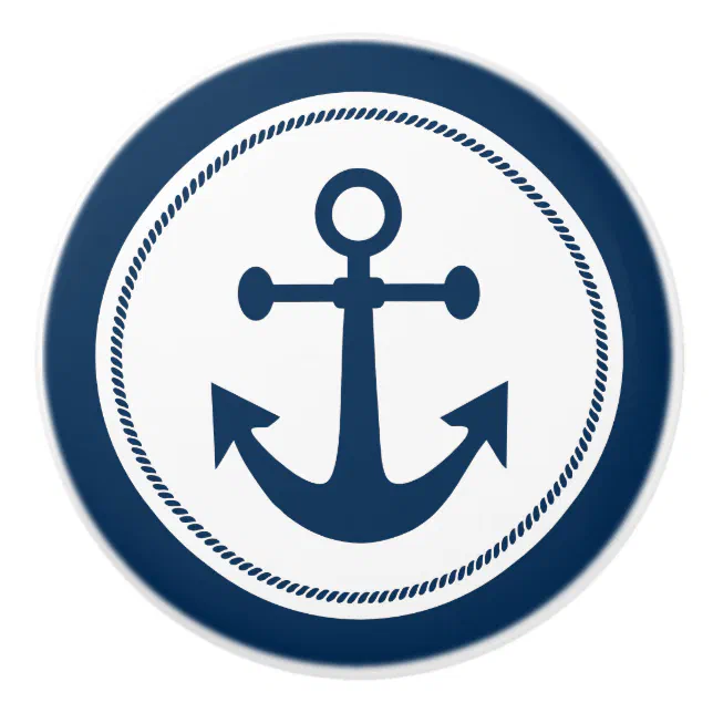 Nautical Anchor Rope Navy Blue and White Ceramic Knob | Zazzle