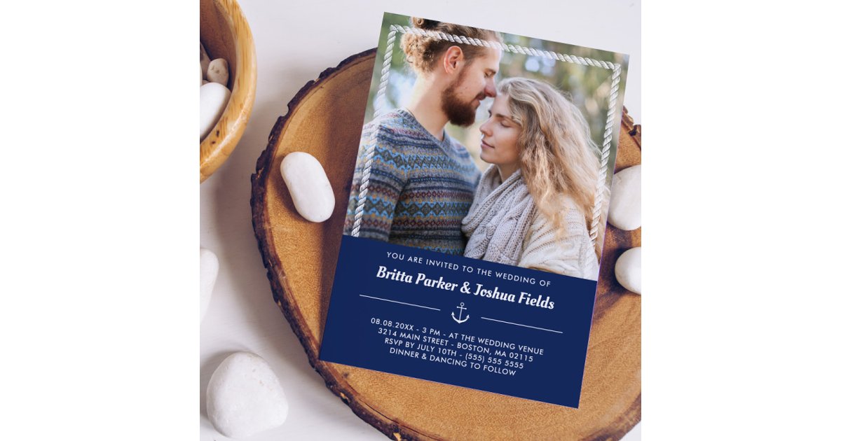 Nautical Anchor & Rope Photo Wedding Invitation | Zazzle