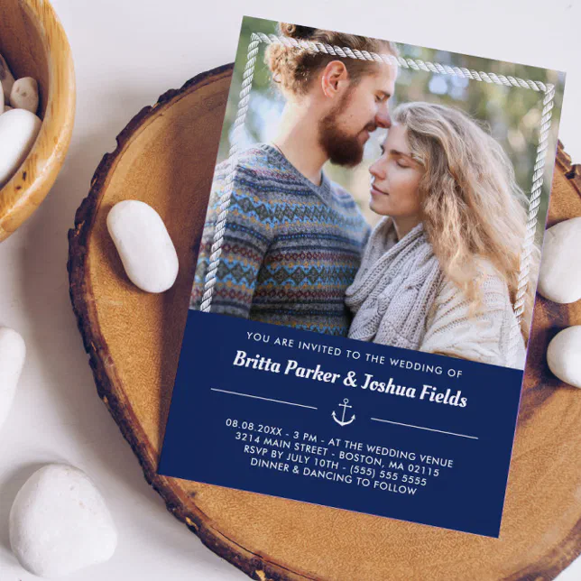 Nautical Anchor & Rope Photo Wedding Invitation | Zazzle