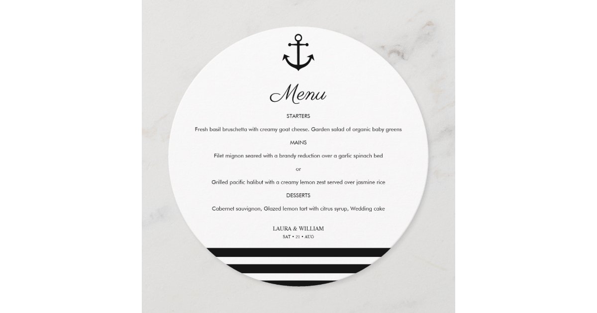 Nautical Anchor & Stripes Round Menu | Zazzle