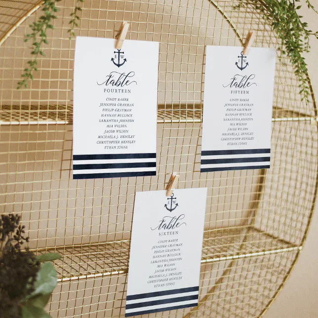 Nautical Anchor Table Number Seating Chart Cards | Zazzle