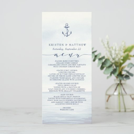 Nautical Anchor Watercolor Ocean Menu | Zazzle