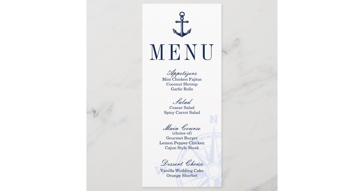 Nautical Anchor Wedding Menu | Zazzle