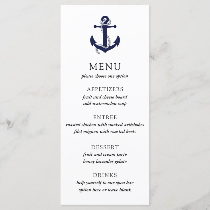 Nautical Anchor Wedding Menu | Zazzle
