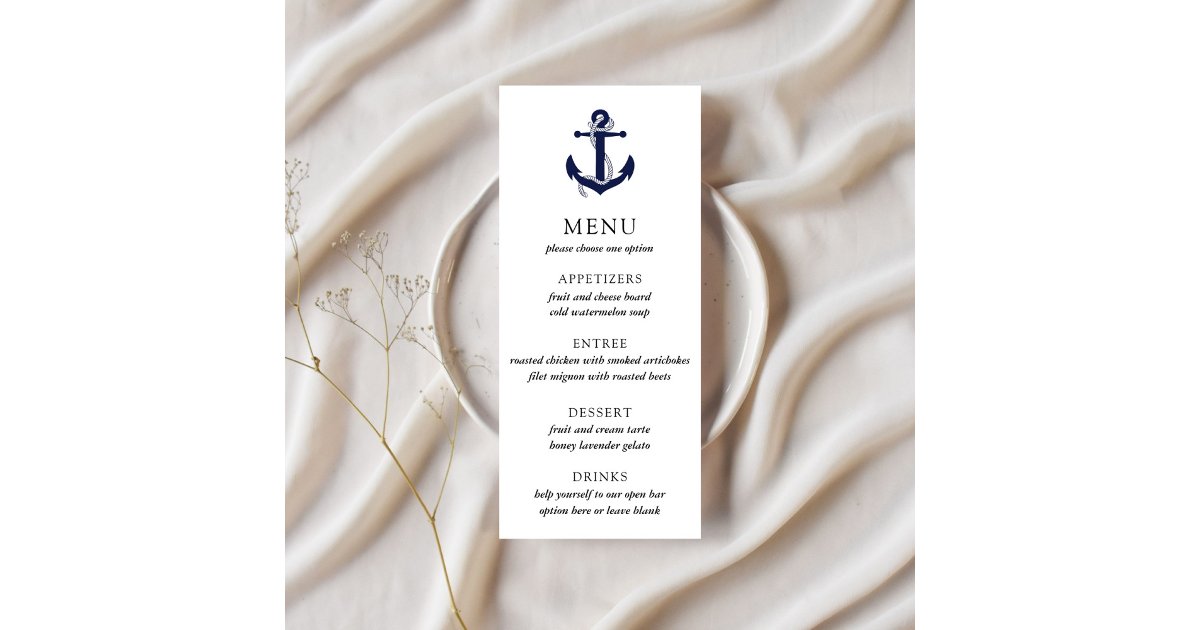 Nautical Anchor Wedding Menu | Zazzle