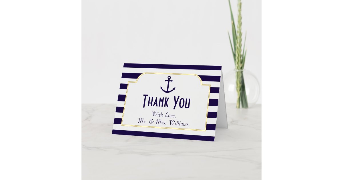 Nautical Anchor Wedding Photo Thank You Real Foil Greeting Card | Zazzle