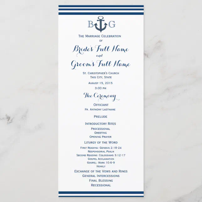 Nautical Anchor Wedding Program | Zazzle