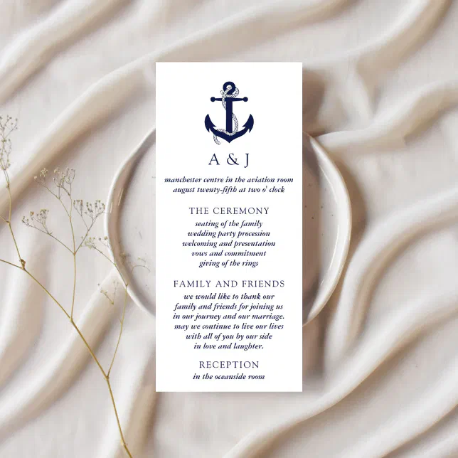 Nautical Anchor Wedding Program Card | Zazzle