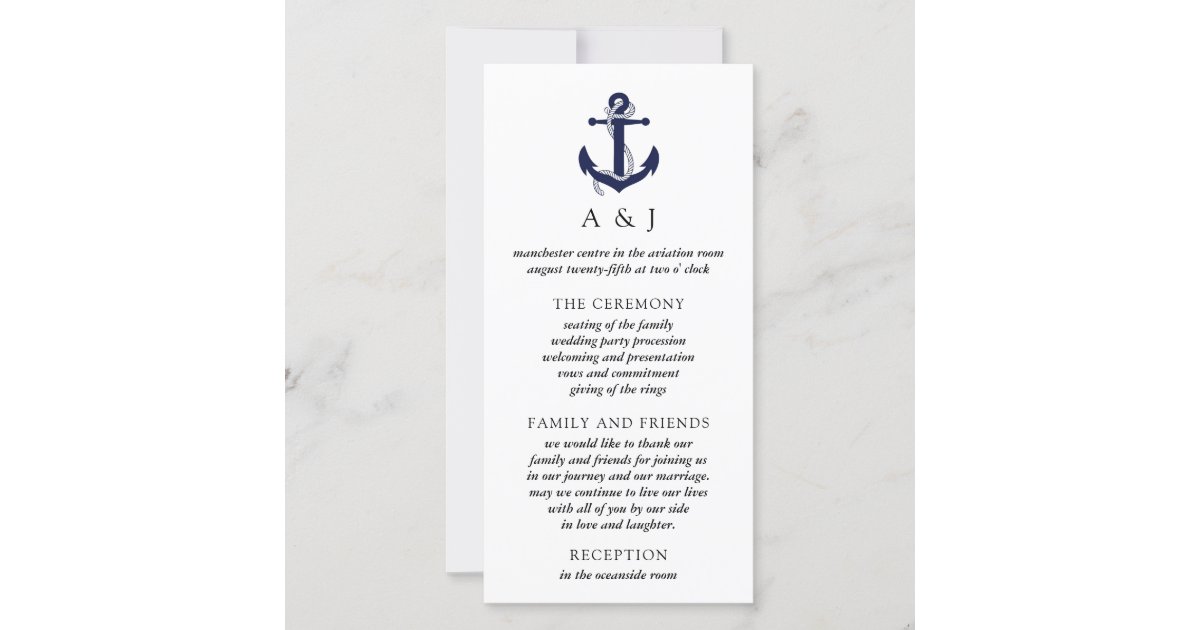 Nautical Anchor Wedding Program Card | Zazzle