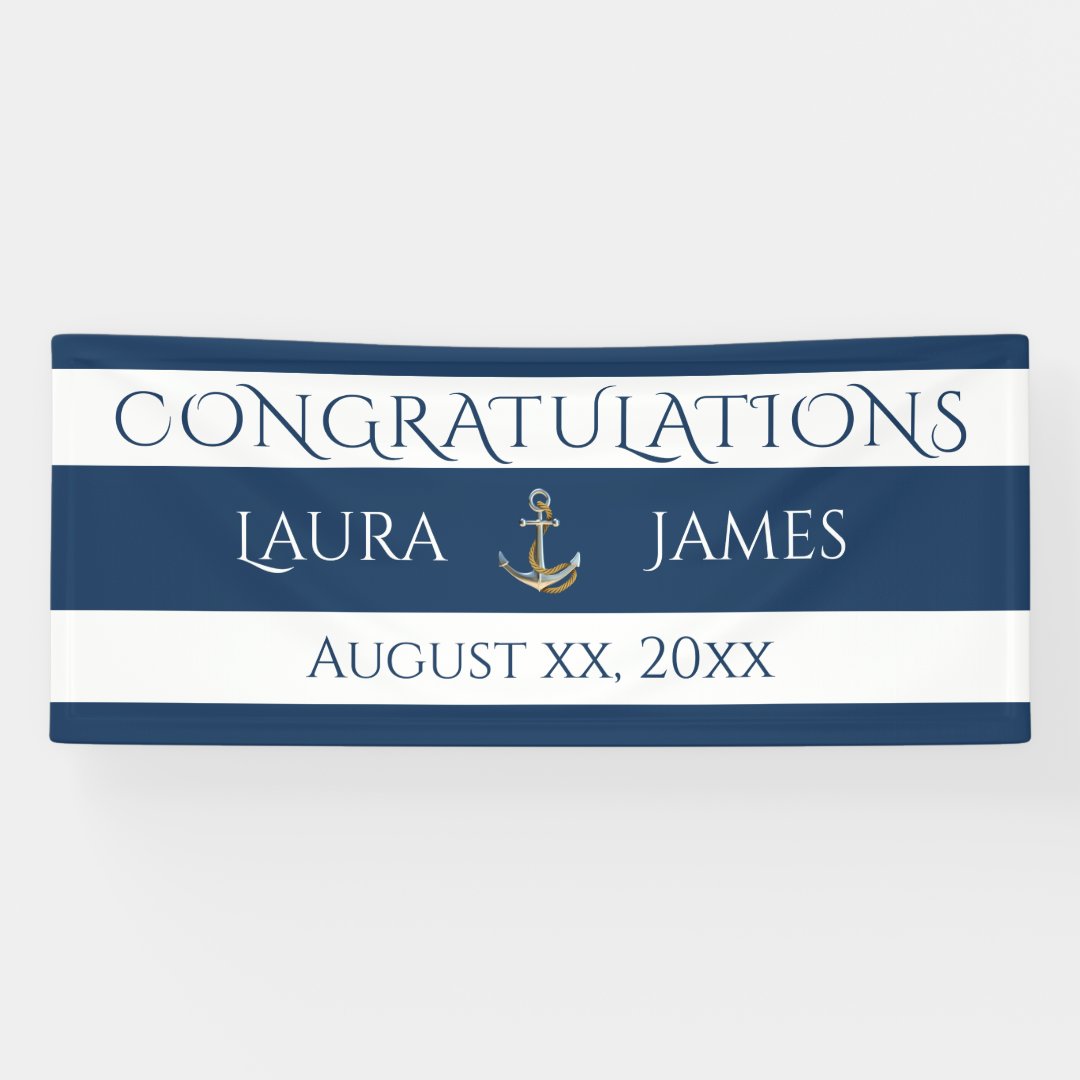 Nautical Anchor Wedding Reception Congratulations Banner | Zazzle