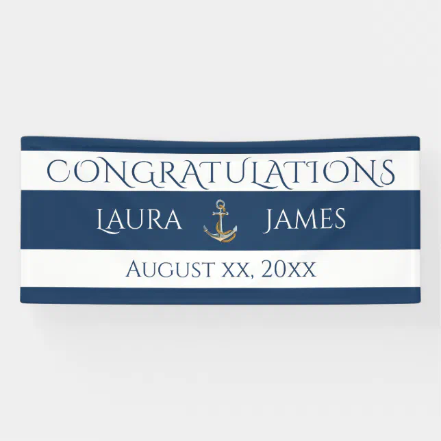 Nautical Anchor Wedding Reception Congratulations Banner | Zazzle