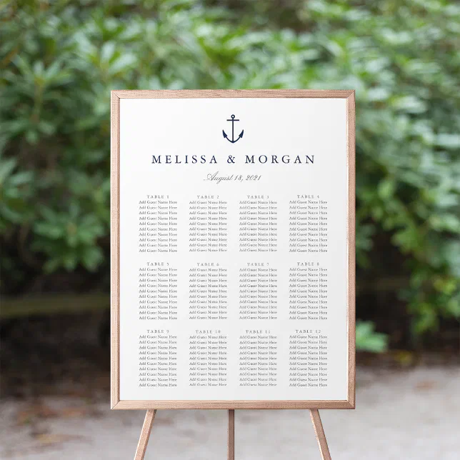 Nautical Anchor Wedding Seating Chart | Zazzle