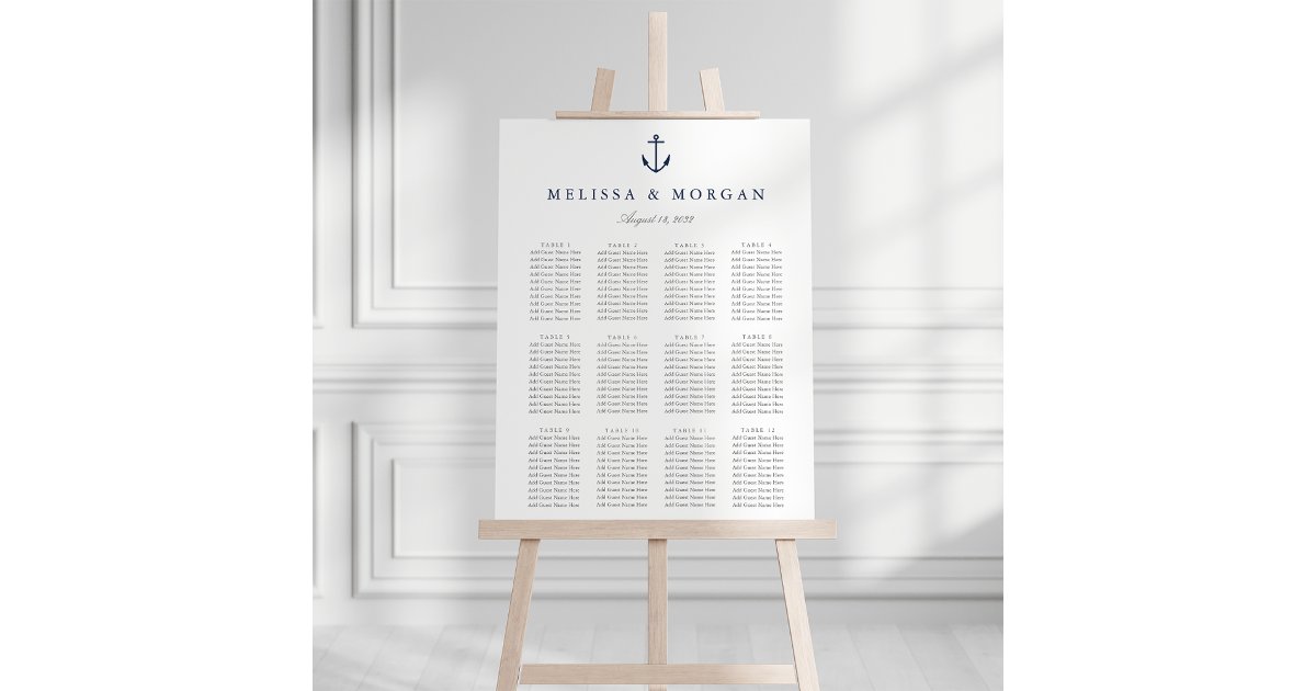 Nautical Anchor Wedding Seating Chart Foam Board | Zazzle