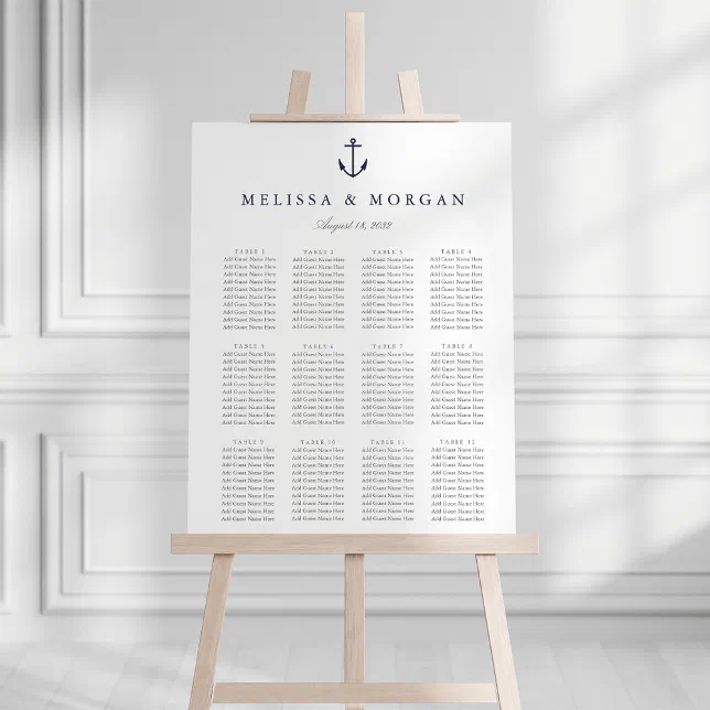 Nautical Anchor Wedding Seating Chart Foam Board | Zazzle