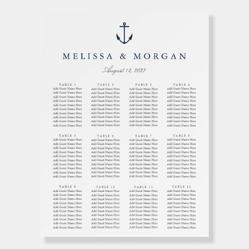 Nautical Anchor Wedding Seating Chart Foam Board | Zazzle