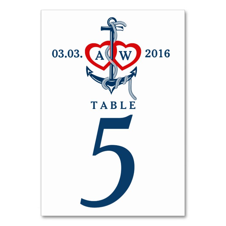 Nautical anchor Wedding table numbers Wedding set | Zazzle